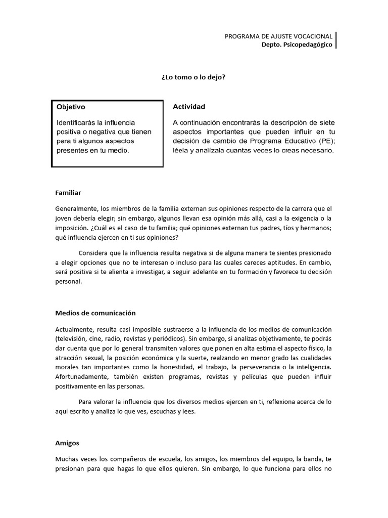 Lo Tomo o Lo Dejo | PDF