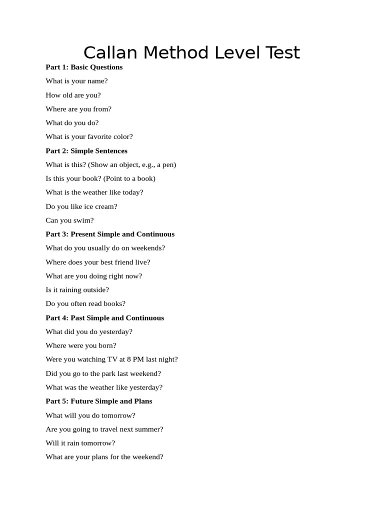 Callan Method Level Test | PDF