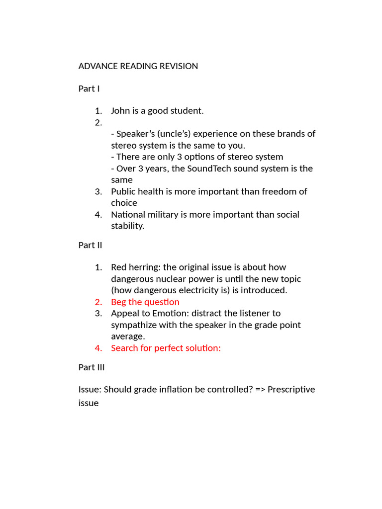 ADVANCE READING REVISION | PDF