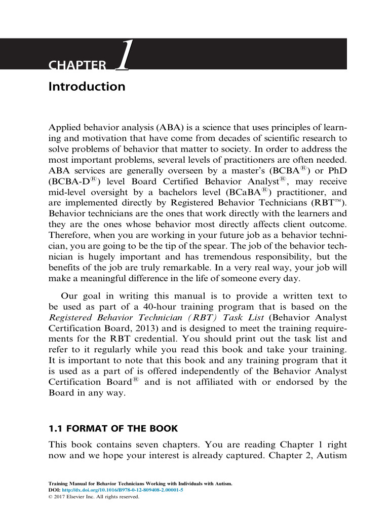 Chapter 1 - Intro - 2017 - Training Manual For Behavior Technicians ...