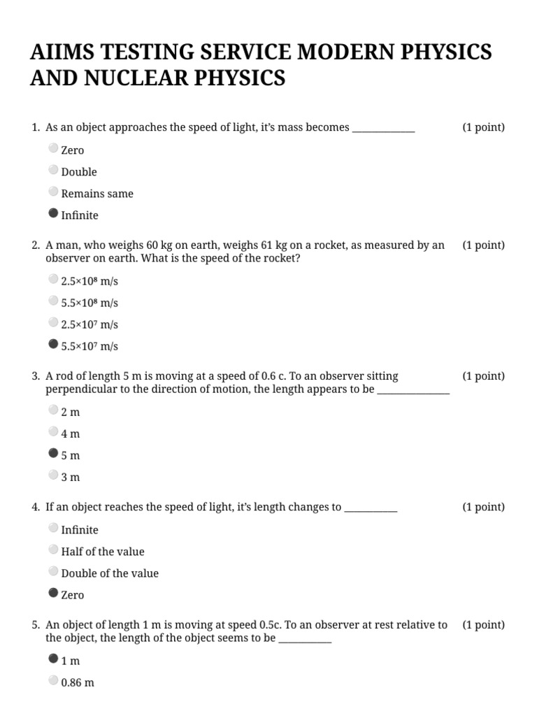 Aiims Testing Service Modern Physics and Nuclear Physics | PDF ...