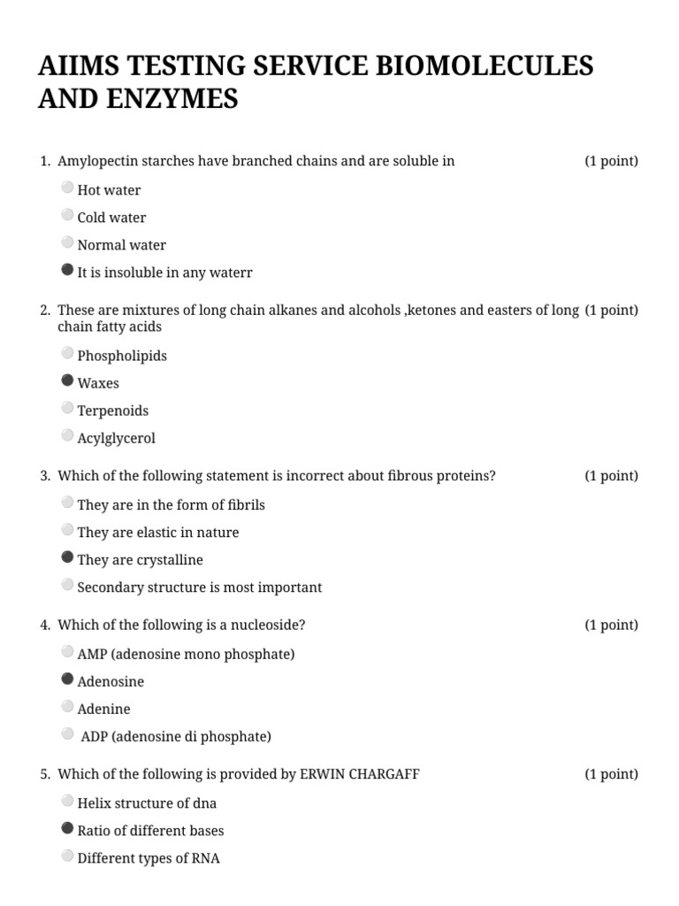 Aiims Testing Service Biomolecules and Enzymes | PDF | Enzyme | Enzyme ...