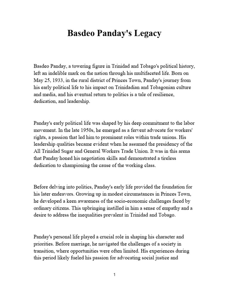 Basdeo Panday Legacy | PDF