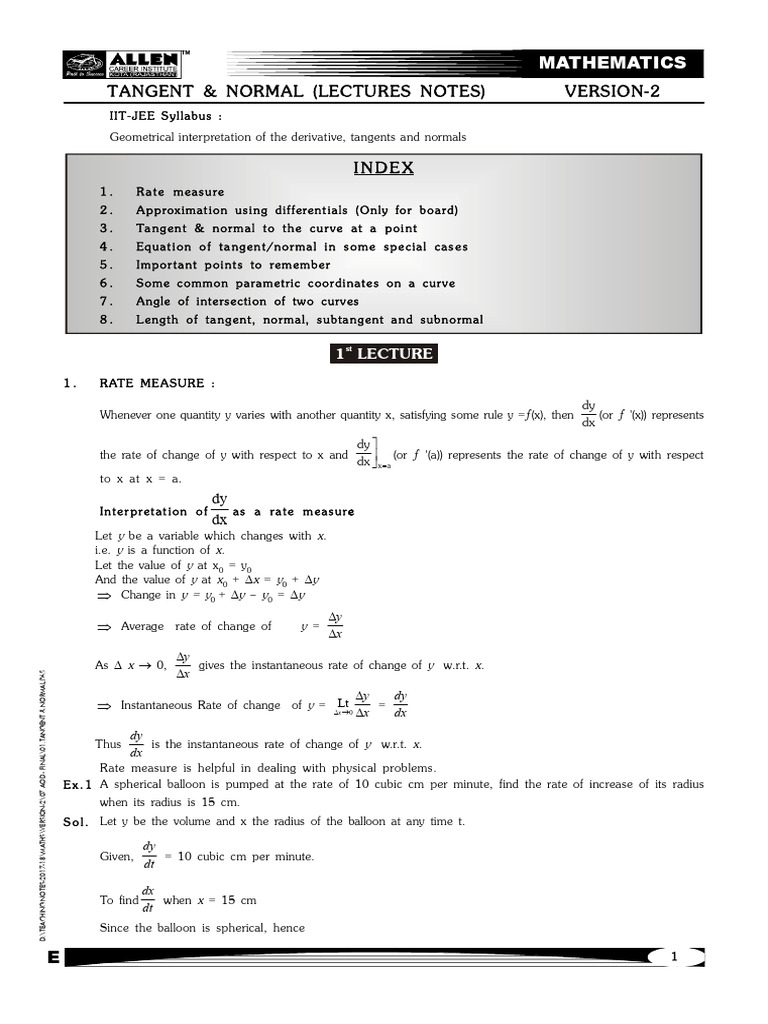 01 Tangent _ Normal | PDF