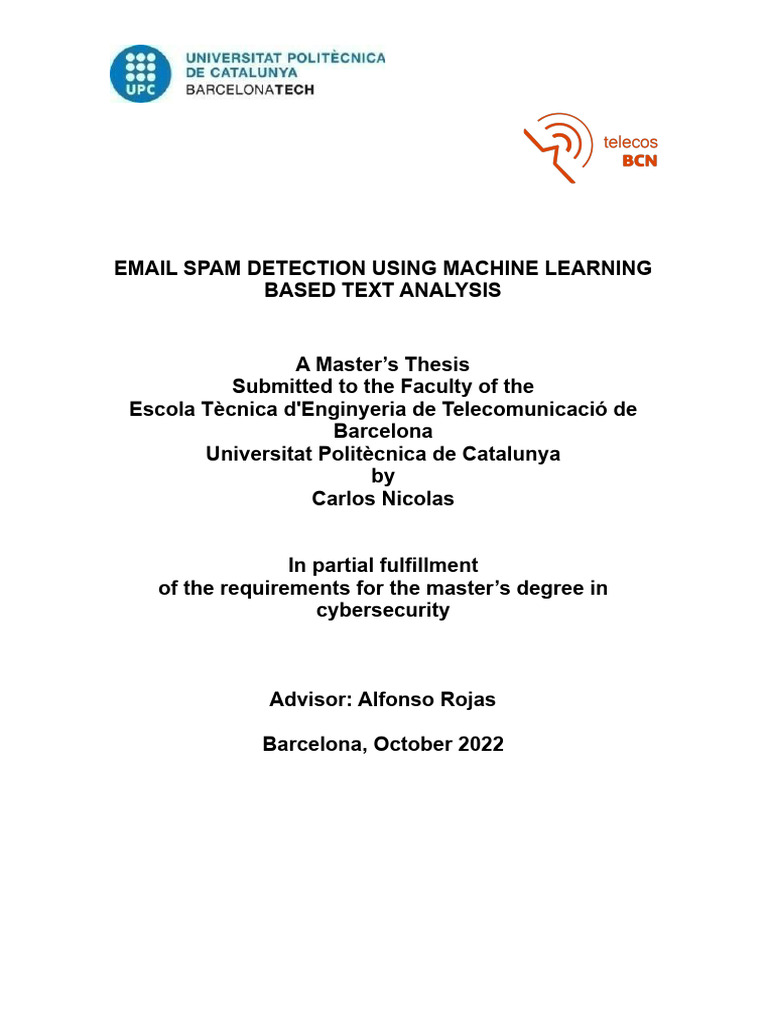 Email Spam Detection Using Machine Learning Based Text Analysis | PDF Email Spam Detection Using Machine Learning Based Text Analysis | PDF