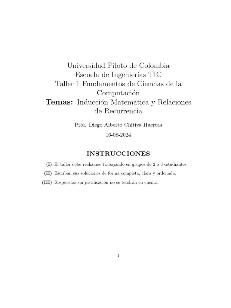 Taller 1 Fundamentos de Ciencias de La Computación | PDF