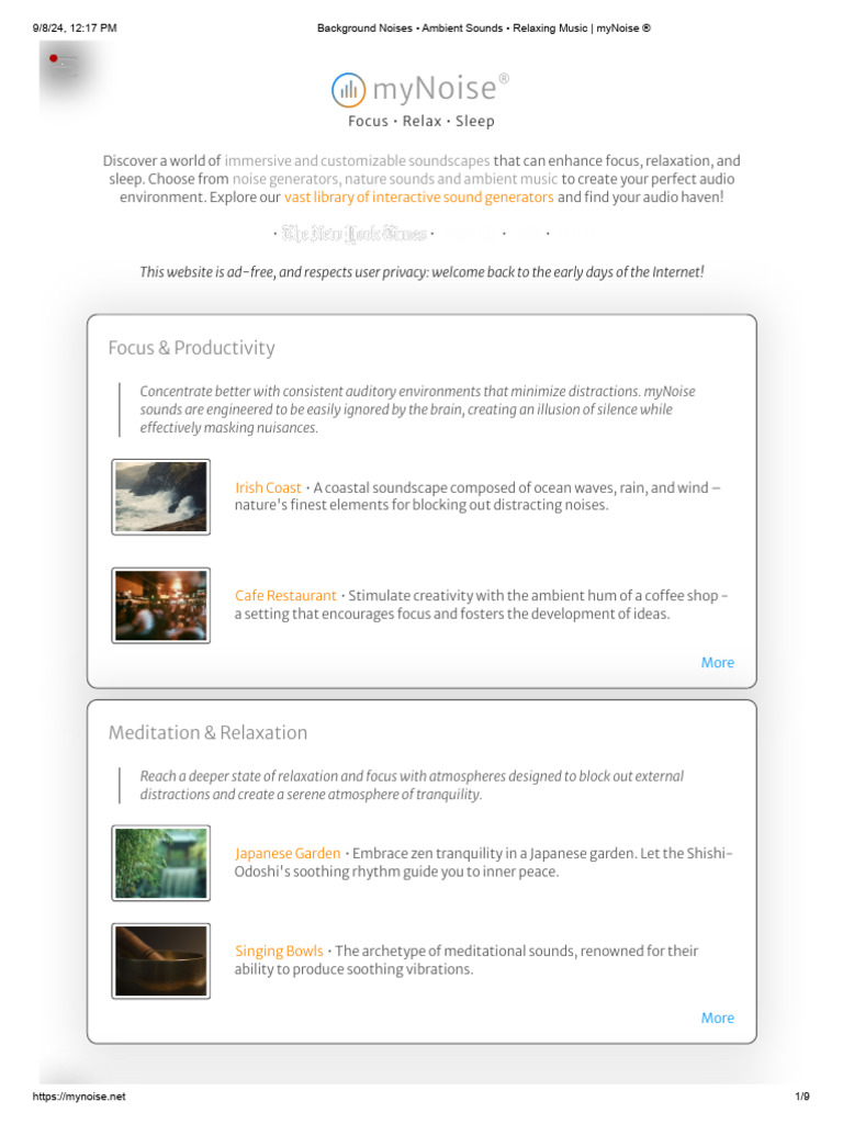 Background Noises - Ambient Sounds - Relaxing Music - Mynoise ® | PDF