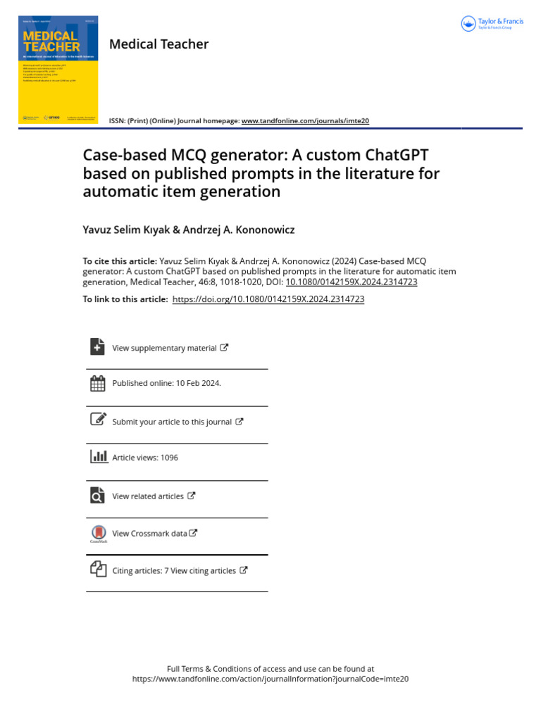 Case-Based MCQ Generator A Custom ChatGPT Based On Published Prompts in ...