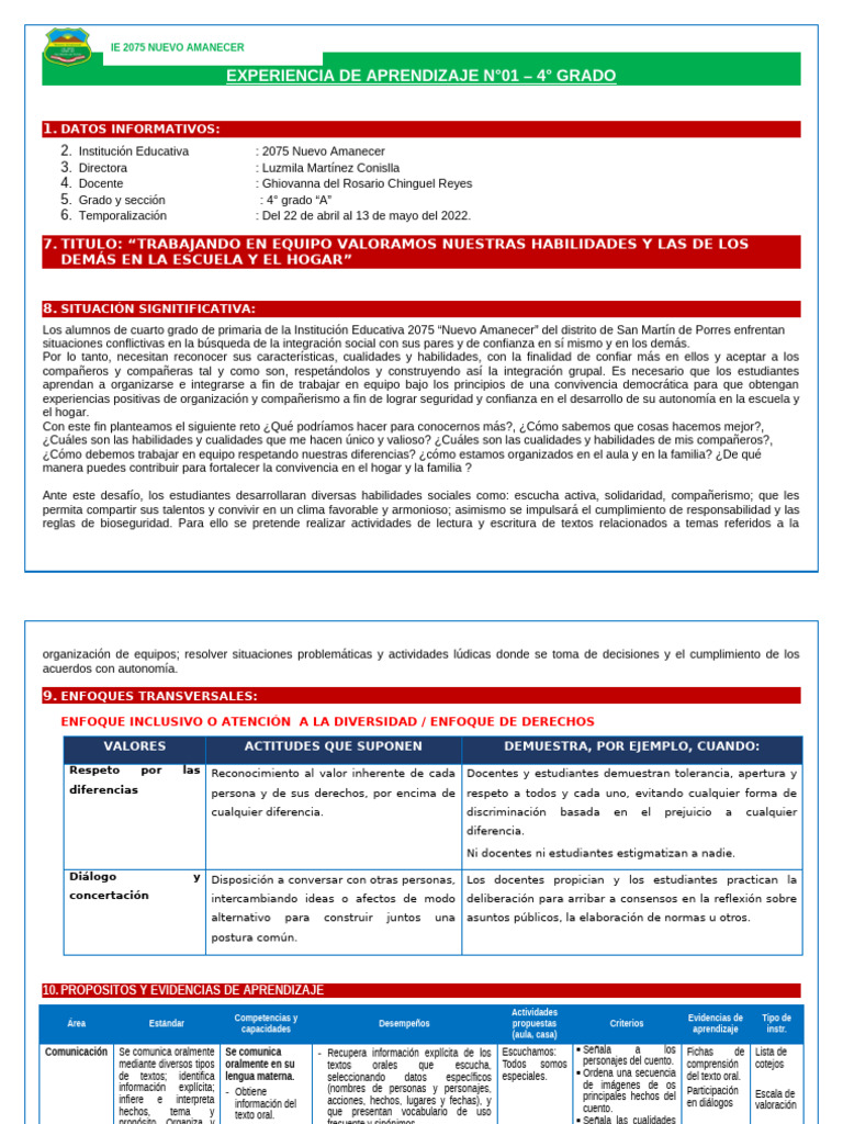 4° Grado Exp. de Aprendizaje N°01-2022-Abril-Mayo | PDF