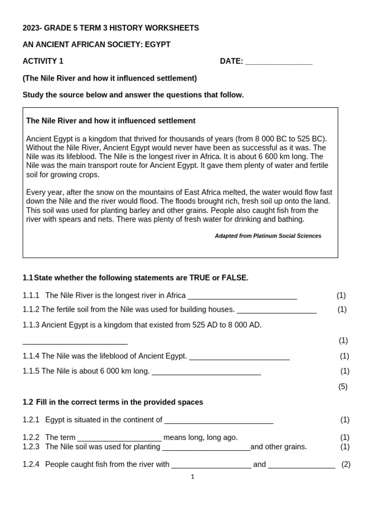 2023-Grade 5 Term 3 History Worksheets | PDF | Tutankhamun | Social Science