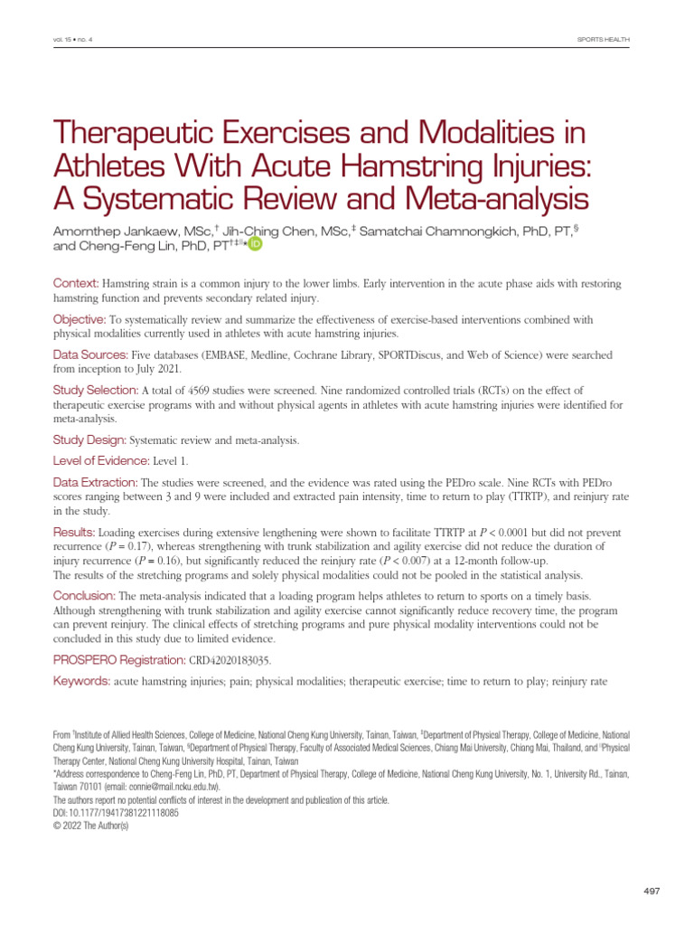 Therapeutic Exercises and Modalities in Athletes With Acute Hamstring ...