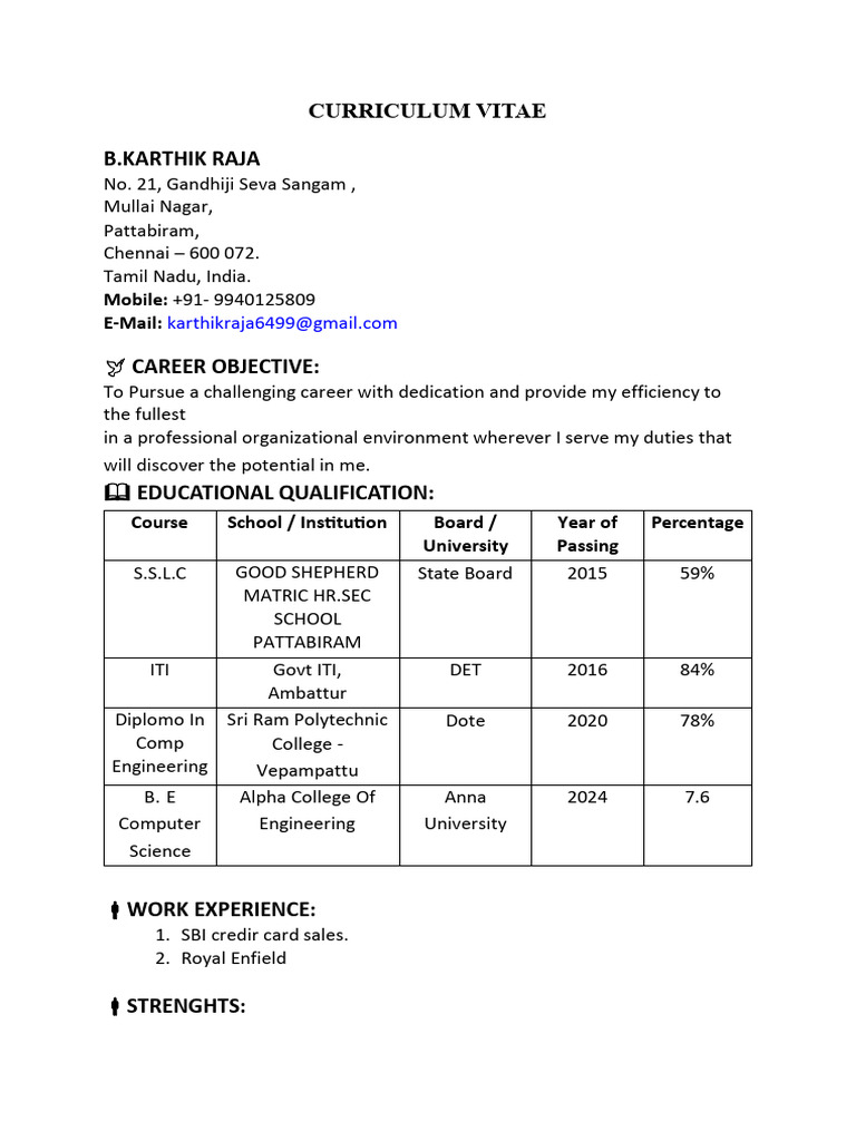 Karthik Raja CURRICULUM VITAE-1 | PDF