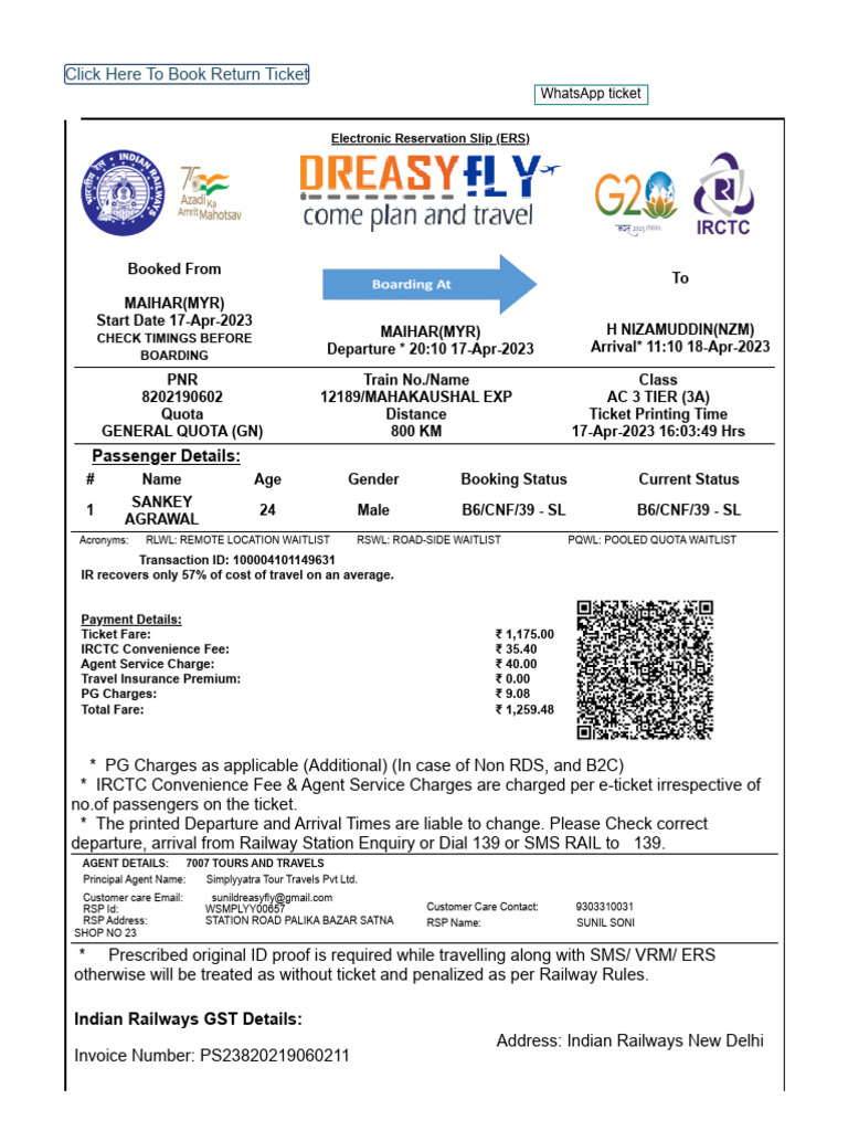 Click Here To Book Return Ticket: Passenger Details | PDF