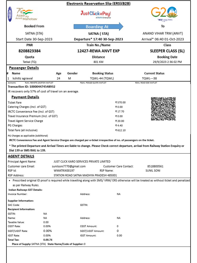 12427-Rewa Anvt Exp Sleeper Class (SL) : Start Date 30-Sep-2023 Arrival 06:40 01-Oct-2023 | PDF
