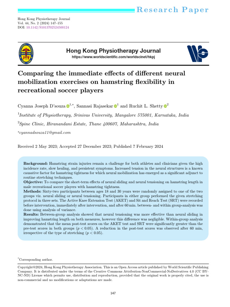 D Souza Et Al 2024 Comparing The Immediate Effects of Different Neural Mobilization Exercises On ...
