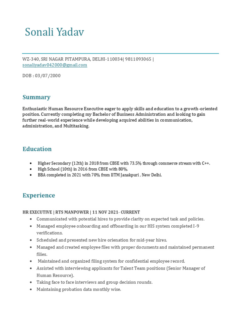 Sonali CV | PDF