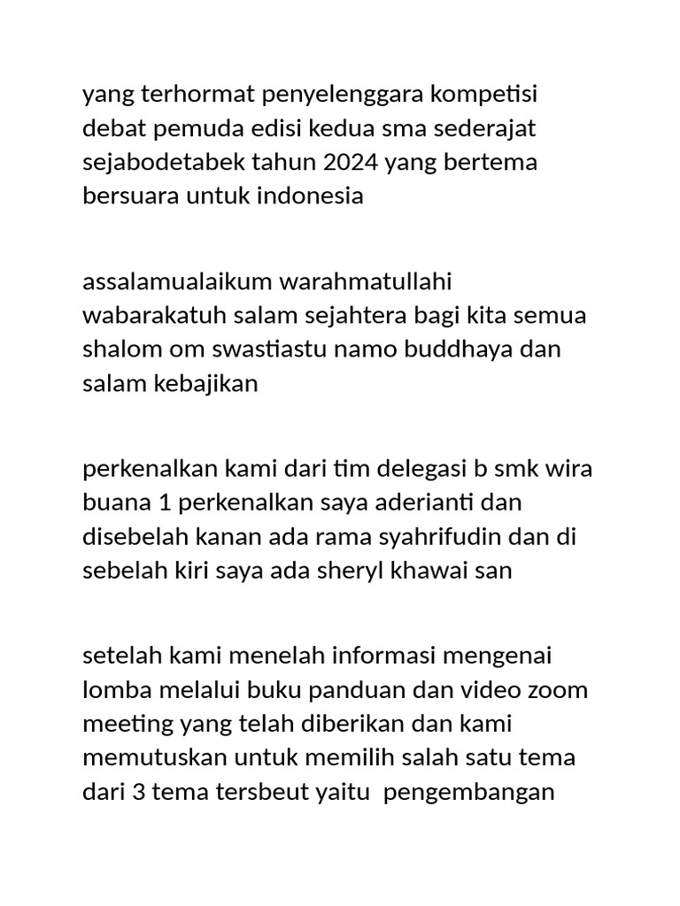 Yang Terhormat Penyelenggara Kompetisi Debat Pemuda Edisi Kedua Sma ...