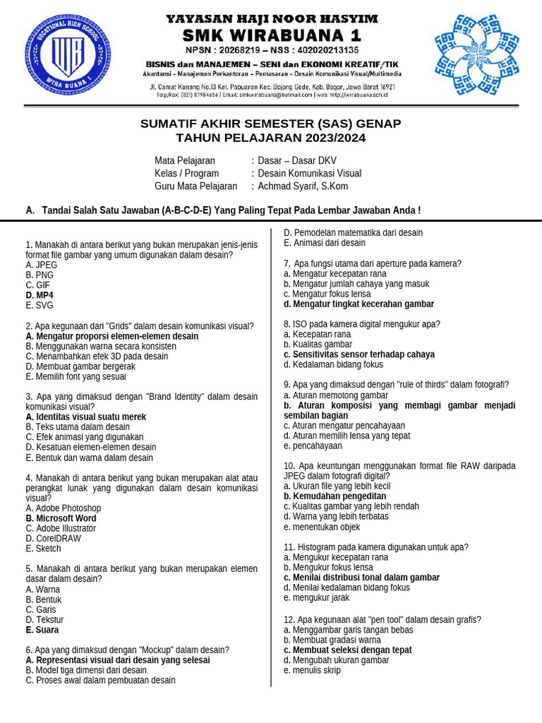 Blanko Naskah Soal Sas X Dkv Dasar Desain Dkv Jawaban Pdf