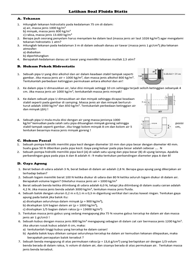 1) Latihan Soal Fluida Statis | PDF