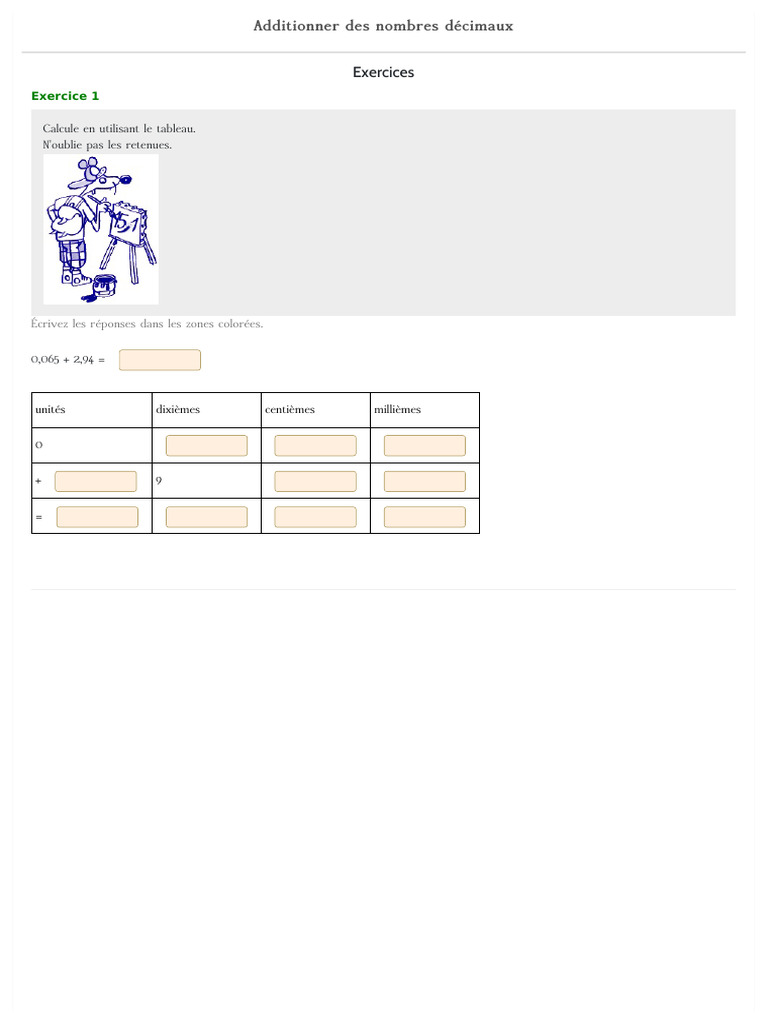 CM1 Maths Additionner Des Nombres Decimaux | PDF