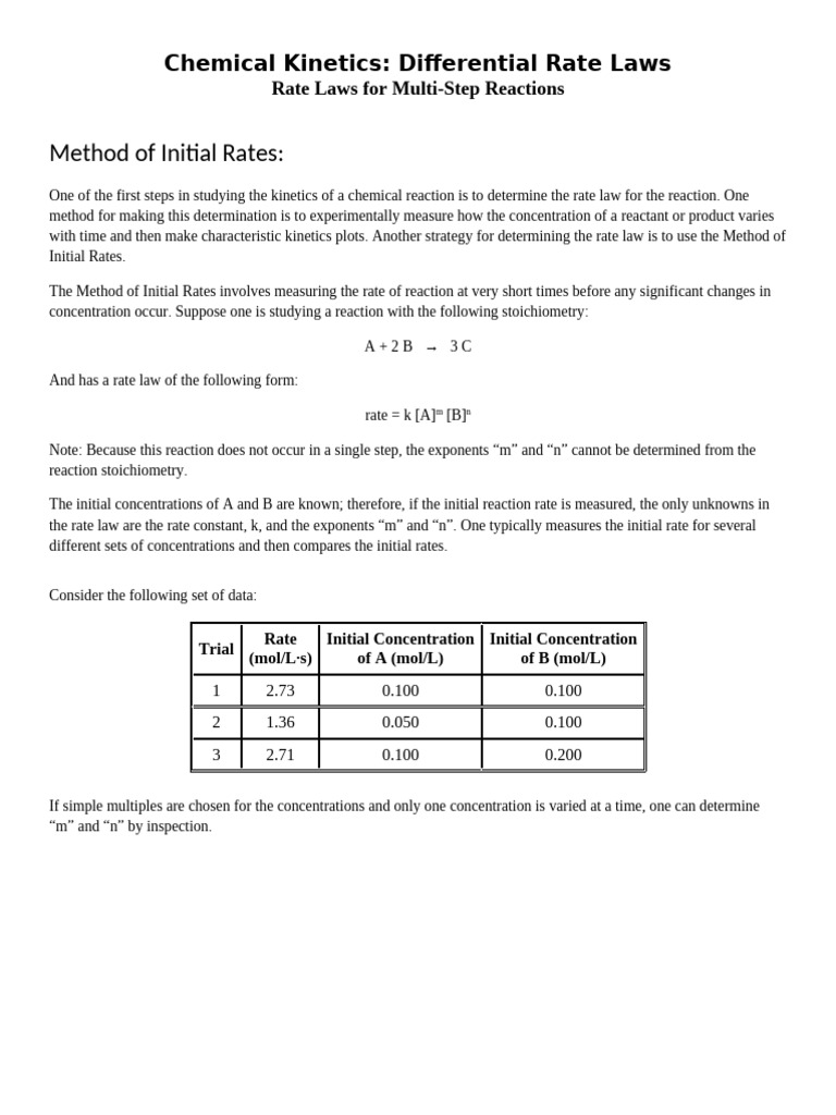 Rate Laws Multi Step Notes Answers | PDF