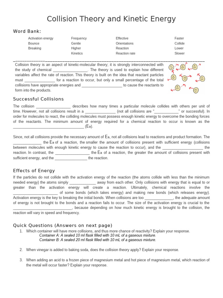 Collision Theory and Ke Worksheet | PDF