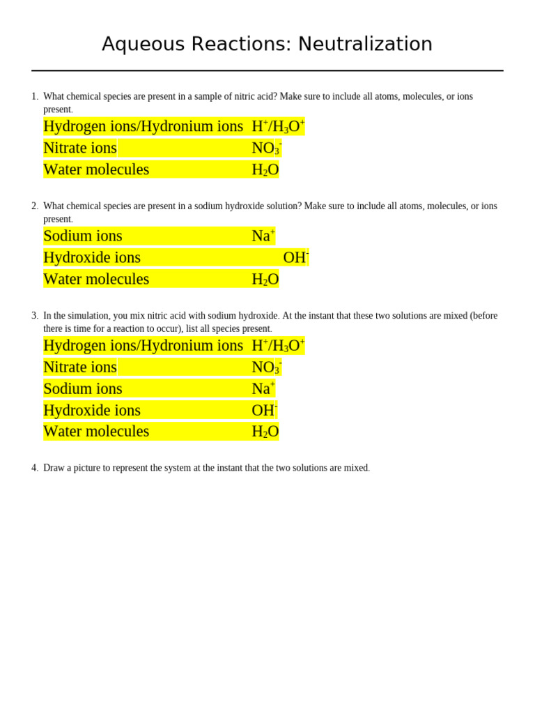 Neutralization Reactions Online Lab Answers | PDF