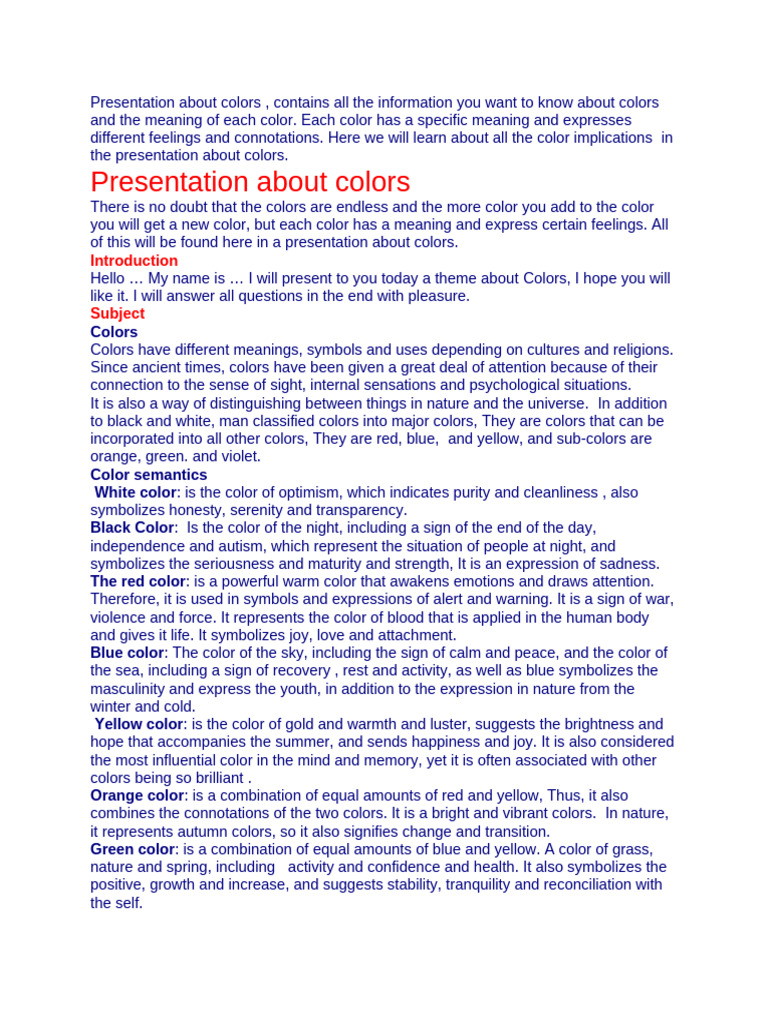 Presentation About Colors | PDF | Color | Feeling