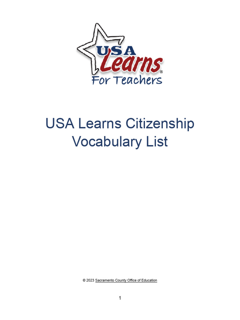 USA Learns Citizenship Vocabulary List | PDF | Marriage | Probation