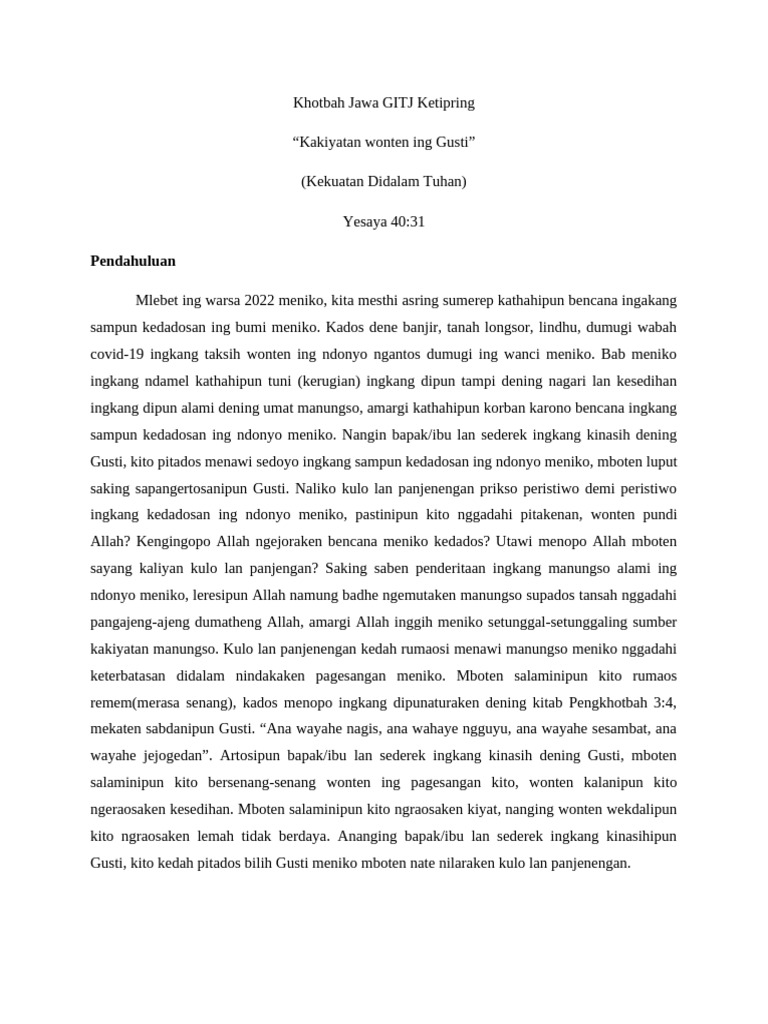 Khotbah Jawa GITJ Ketip | PDF