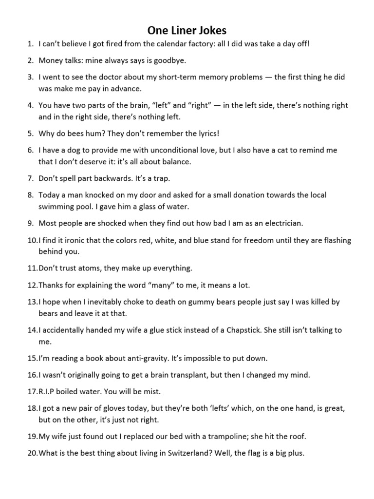 Funny One Liner Jokes Collection | PDF