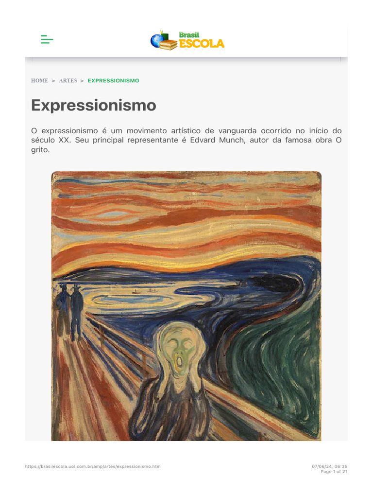 Expressionismo - Contexto, Características, Artistas - Brasil Escola | PDF