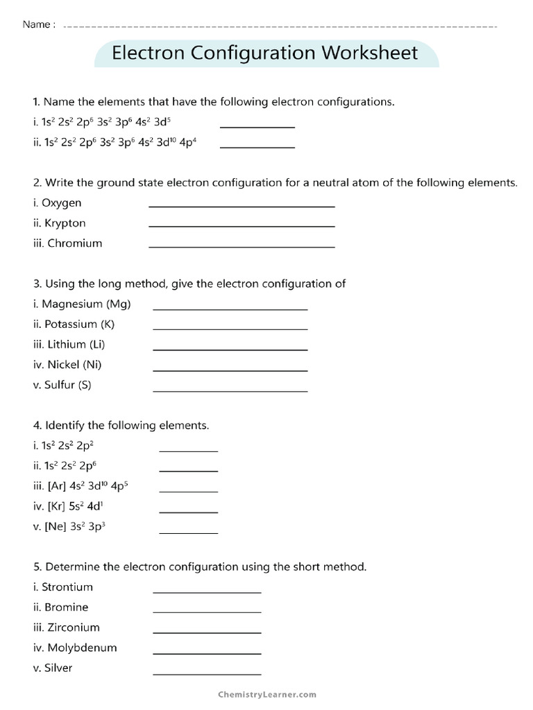 Chemistry Electron Configuration Worksheet | PDF