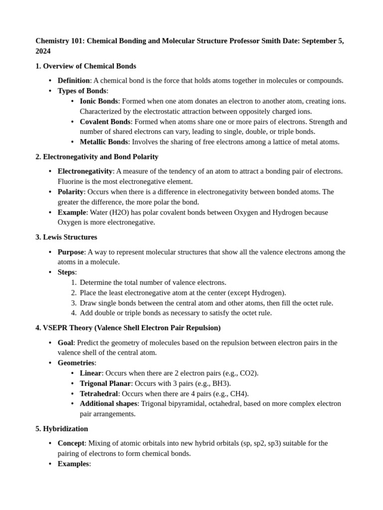 Chem Notes Bonds | PDF | Chemical Bond | Science & Mathematics