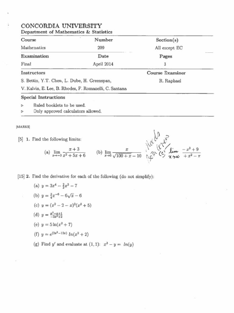 Math 209 Final Exam April 2014 | PDF