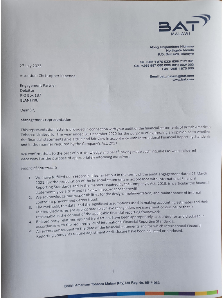 MGT Representation Letter | PDF