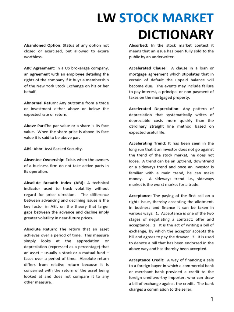 Latest Wealth Stock Market Dictionary | PDF