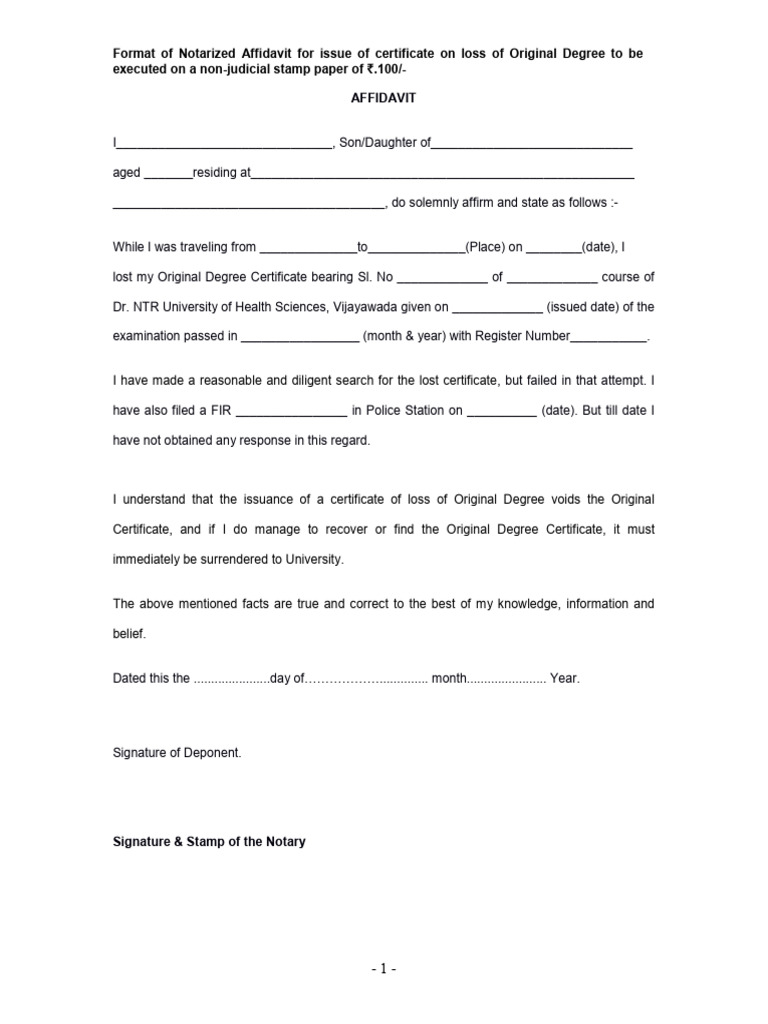 Notarized Affidavit for Lost Degree | PDF | Career & Growth | Finance ...