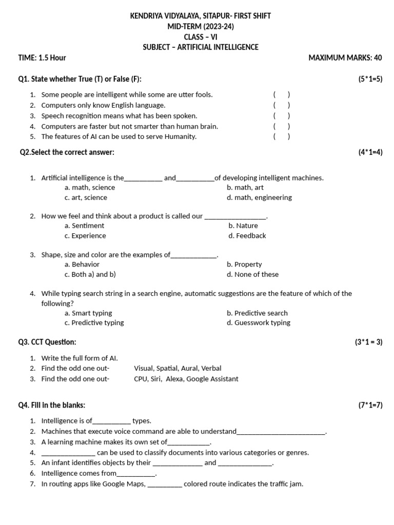 Class 6 Paper | PDF
