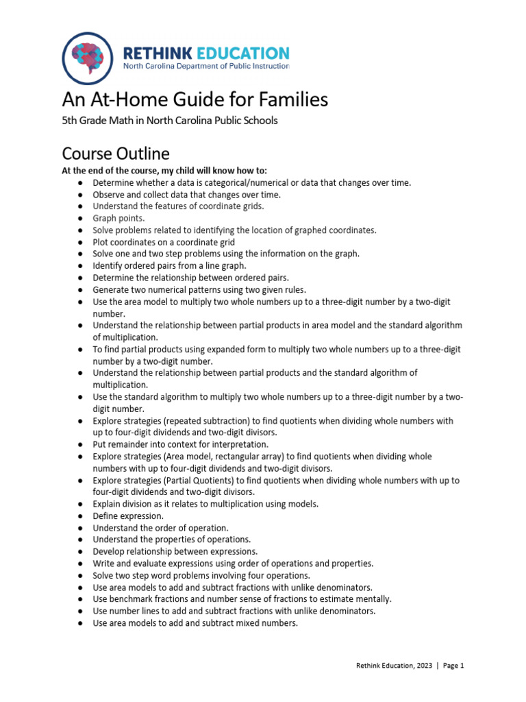 5th Grade Parent Math Guide | PDF