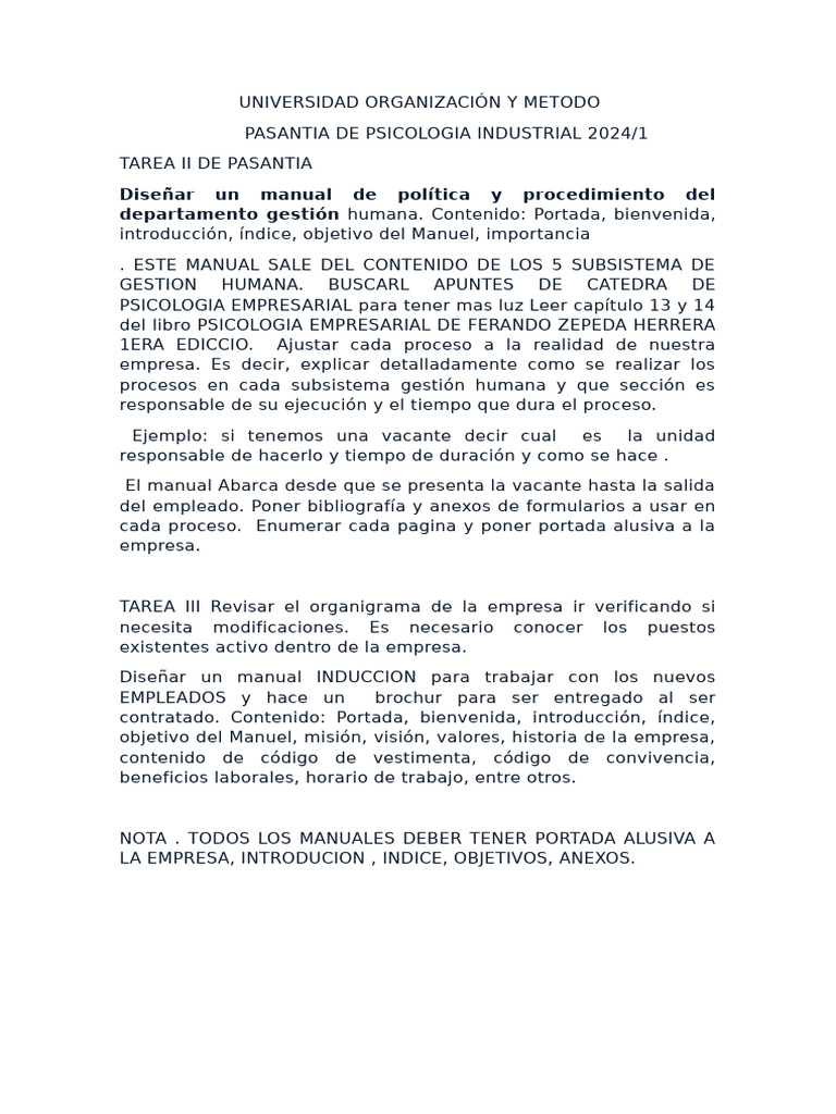 Tarea Ii Y Iii De Pasantia De Psicologia Industrial Pdf