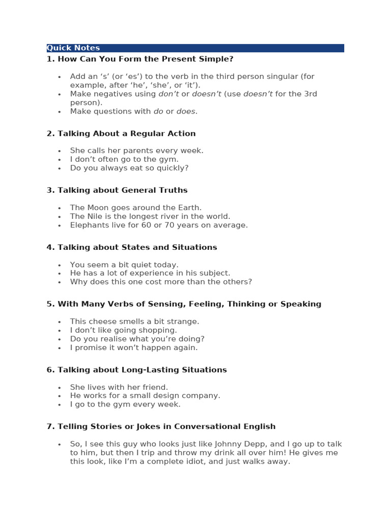 Quick Notes_Present simple | PDF