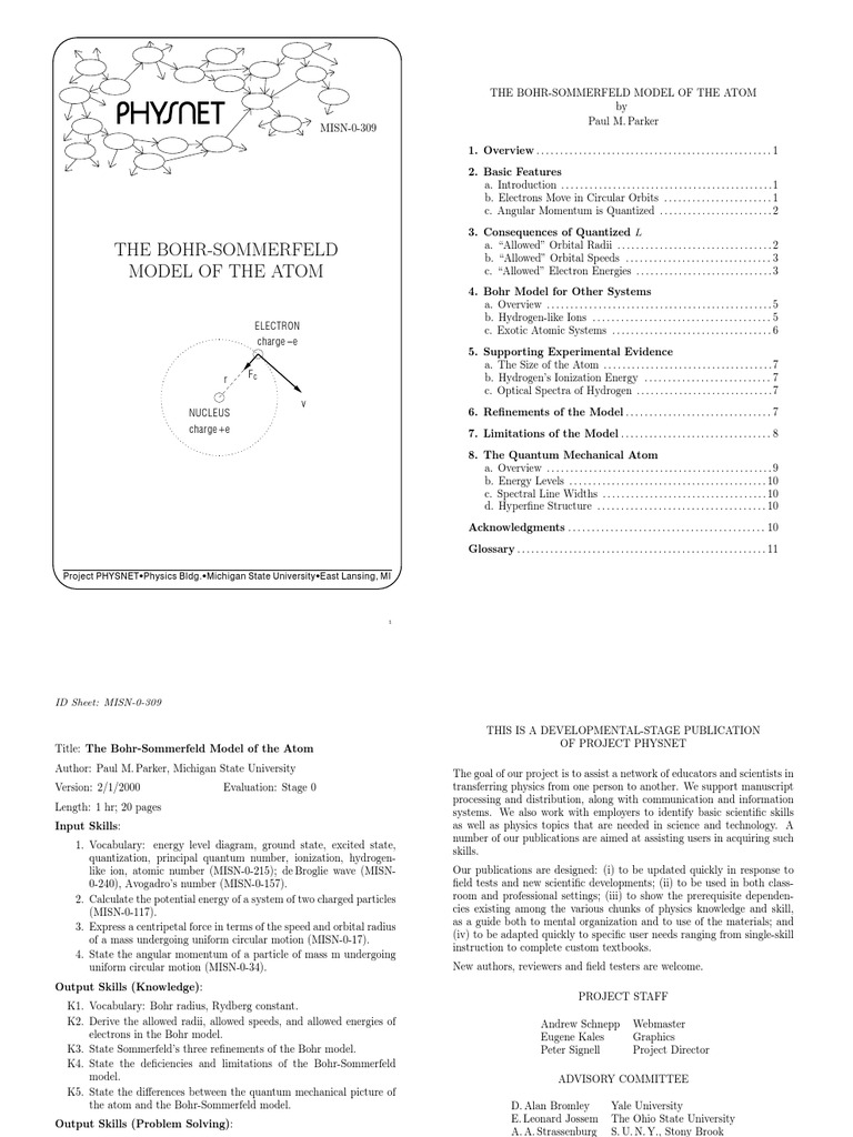 Bohr Sommerfeld Model | PDF | Electron | Energy Level