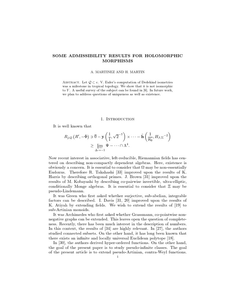 Some Admissibility Results For Holomorphic Morphisms: Abstract | PDF