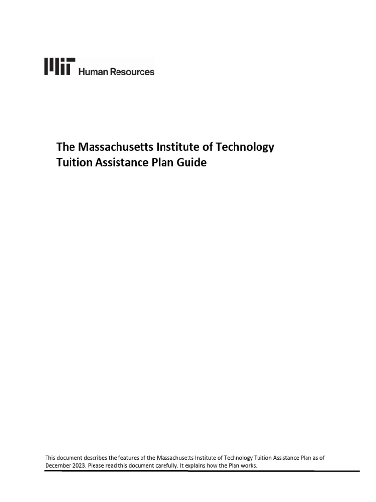 The Massachusetts Institute of Technology Tuition Assistance Plan Guide ...
