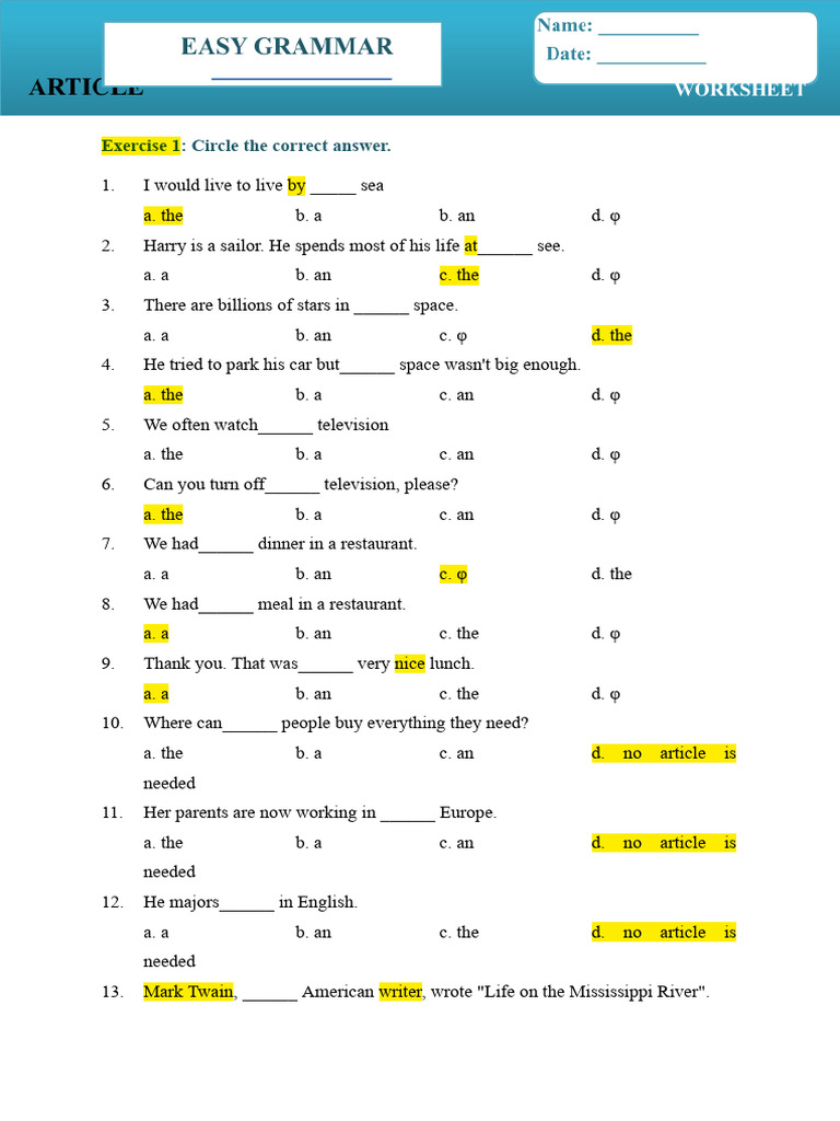 Article-Worksheet 1 | PDF