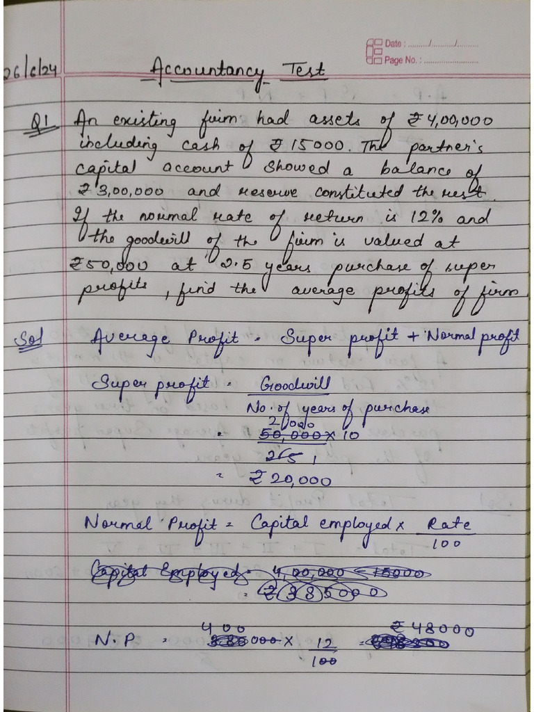 Neha 12th 'C' Roll No - 22 (Accountancy Test) | PDF