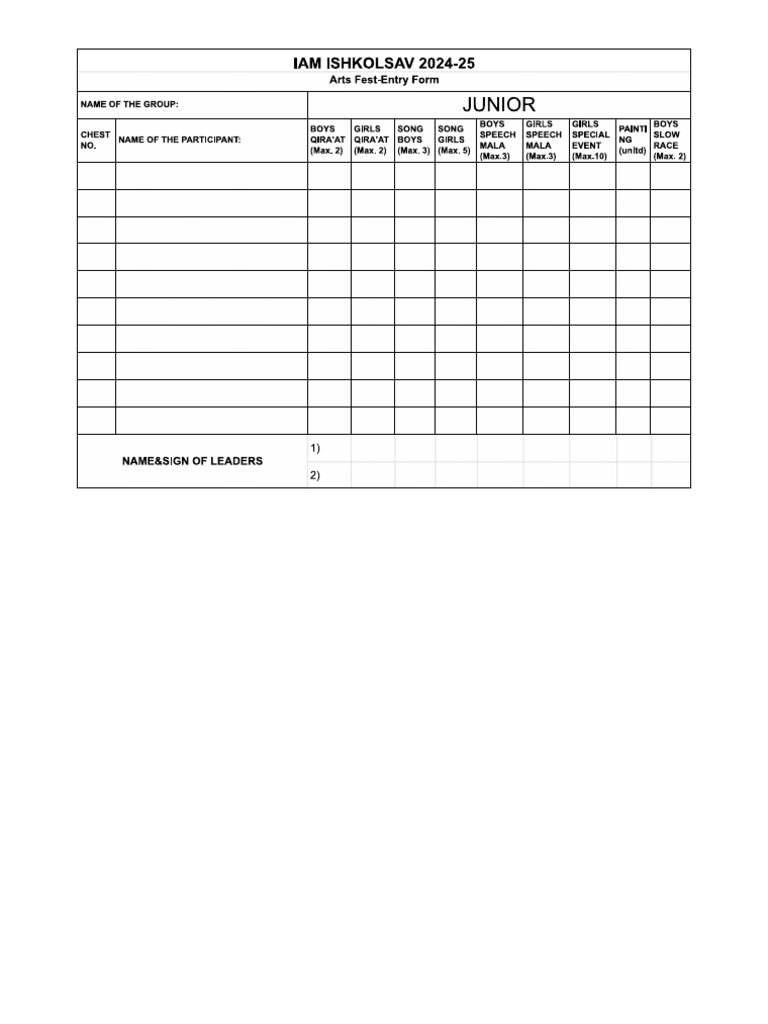 JUNIOR Entry Form | PDF