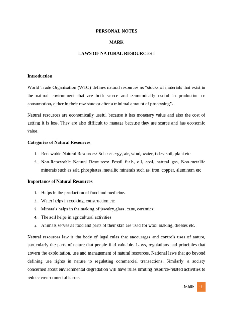 Natural Resources Notes | PDF