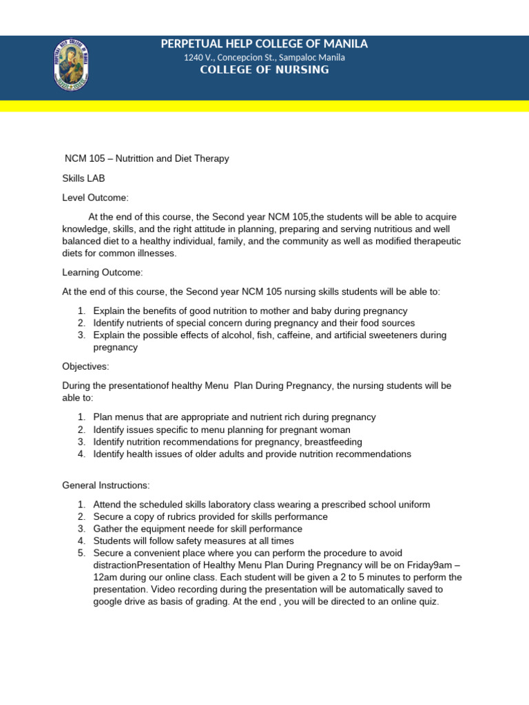 Nutri Lab-Rubric - Diet Plan For Pregnant-Midterm-Wk1 | PDF